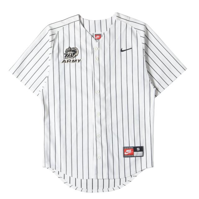 NIKE / vintage ナイキ ヴィンテージ シャツ サイズ:S / 90s ピンストライプ ベースボールシャツ / ジャージ (USA製) / ホワイト ブラック / 90年代 古着 / トップス カジュアルシャツ 半袖【メンズ】【中古】【K4439】