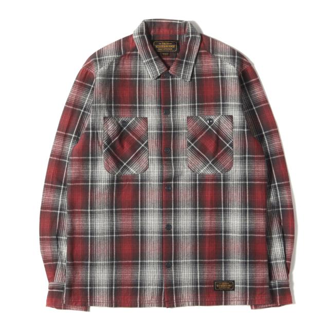 NEIGHBORHOOD ネイバーフッド シャツ サイズ:M / ヘリンボーン チェック フランネルシャツ (LOGGER / C-SHIRT . LS) / レッド チャコール / トップス カジュアルシャツ 長袖【メンズ】【中古】【K4441】
