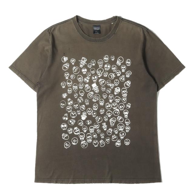 NUMBER (N)INE ナンバーナイン Tシャツ サイズ:4 / 05SS ナイトクローラー期 ダメージ加工 スカル クルーネック Tシャツ / ブラック 黒 / トップス カットソー 半袖【メンズ】【中古】【K4443】