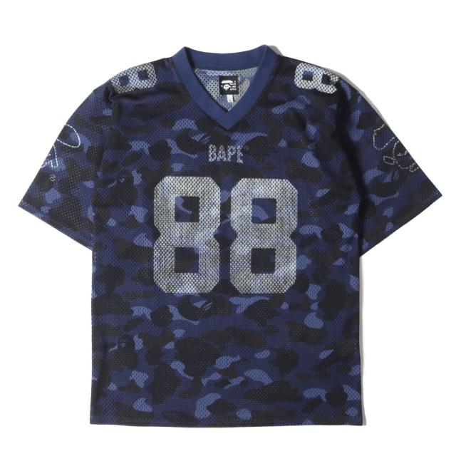 A BATHING APE ア ベイシング エイプ Tシャツ サイズ:L / 00s カラーカモ 猿迷彩 メッシュジャージ フットボール トップ / ブルーカモ / トップス カットソー 半袖【メンズ】【中古】【K4443】
