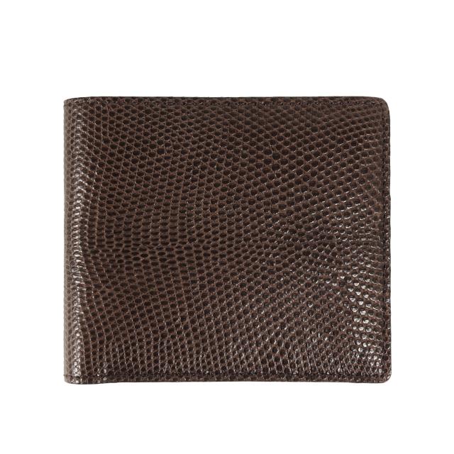 PELLE MORBIDA ペッレ モルビダ 財布 ブラウン / リザードレザー 二つ折り ウォレット (LI004) / MADE IN JAPAN / ブランド ファッション 小物 雑貨【メンズ】【中古】【K4446】