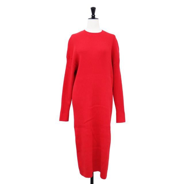 nagonstans ナゴンスタンス ワンピース レッド サイズ:36(S) / コットン カシミヤ ニット ワンピース / ロング クルーネック 長袖 Iライン リブ / トップス ドレス セーター【レディース】【中古】【K4448】