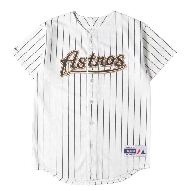Majestic マジェスティック シャツ サイズ:BOYS XL(メンズM位) / 90s ヒューストン・アストロズ ベースボールシャツ / ジャージ(USA製) / ホワイト ブラック 白黒 / トップス カジュアルシャツ 半袖【メンズ】【中古】【K4451】
