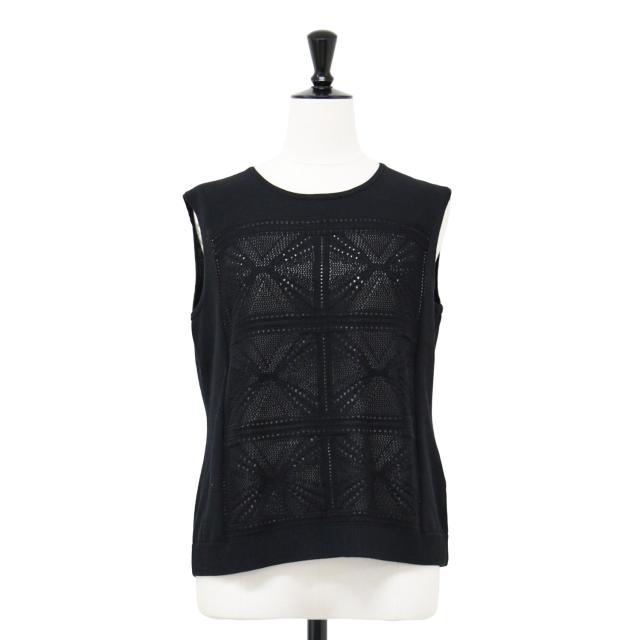 theory luxe セオリーリュクス ニット ブラック 黒 サイズ:38(M) / 24春夏 クロシェ編み ノースリーブ ニット / Ice Cotton Lita プルオーバー クルーネック スリーブレス パッチワーク風 ドライタッチ ウォッシャブル / トップス【レディース】【中古】【K4451】