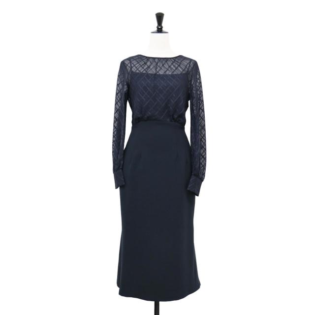 CELFORD セルフォード ワンピース ネイビー 紺 サイズ:34(XS) / ブラウス ドッキング ワンピース / ロング丈 長袖 シアー チェック マーメイド / トップス ドレス【レディース】【中古】【K4451】