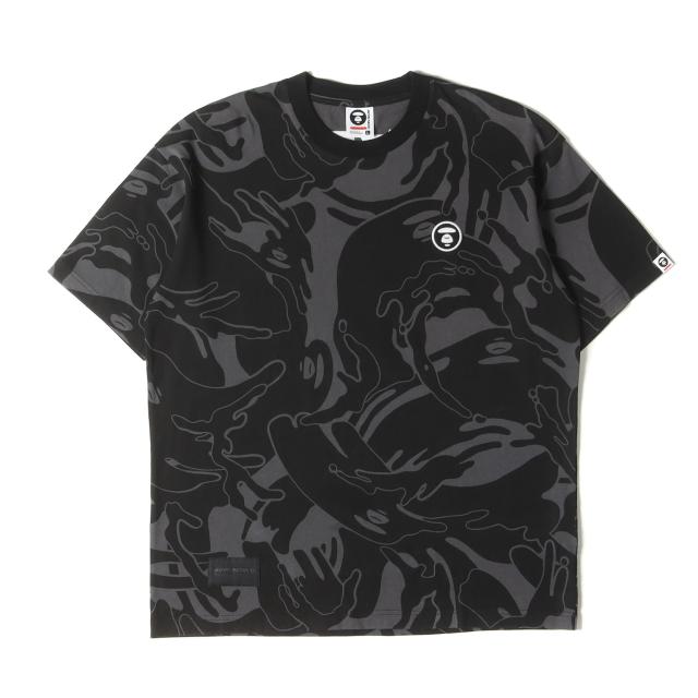 A BATHING APE ア ベイシング エイプ Tシャツ サイズ:L / AAPE BY A BATHING APE 猿迷彩 クルーネック Tシャツ / ブラックカモ 黒 / トップス カットソー 半袖【メンズ】【中古】【K4460】