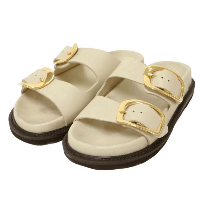 CAMINANDO カミナンド サンダル アイボリー ゴールド サイズ:6(23.0cm) / ダブル バックル レザー サンダル / フラット ボリュームソール ベルト / ブランド シューズ 靴【レディース】【中古】【K4462】