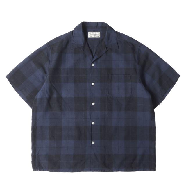 WACKO MARIA ワコマリア シャツ サイズ::XL / 24SS オンブレチェック オープンカラー レーヨン 半袖シャツ (OMBRAY CHECK OPEN COLLAR SHIRT S/S) / ネイビー 紺 / トップス カジュアルシャツ【メンズ】【中古】【K4463】