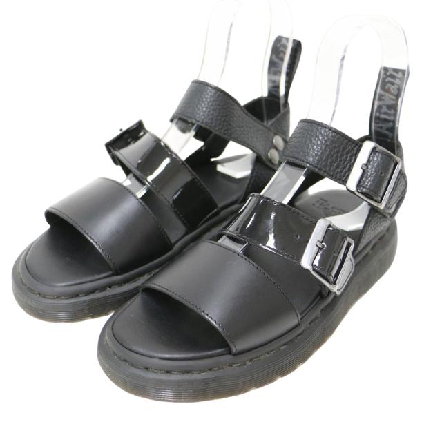 Dr.Martens ドクターマーチン Ray BEAMS 別注 サンダル ブラック 黒 サイズ:UK5(24.0cm) / レザー ベルト サンダル / GRYPHON フラット アンクルストラップ エナメル コンビ / コラボ シューズ 靴【レディース】【中古】【K4464】