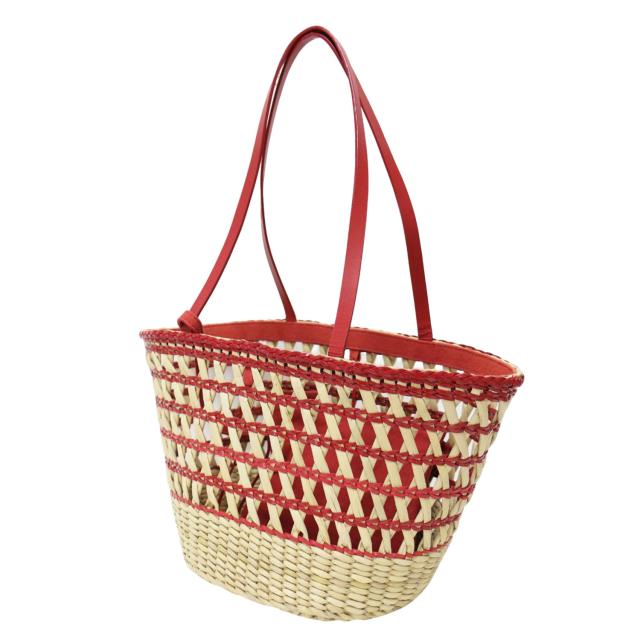 MAISON N.H PARIS メゾンエヌアッシュパリ バッグ ベージュ レッド / バスケット トートバッグ / KOHIMA BASKET TOT かごバッグ ロングハンドル ポーチ付き / ブランド カバン【レディース】【中古】【K4467】