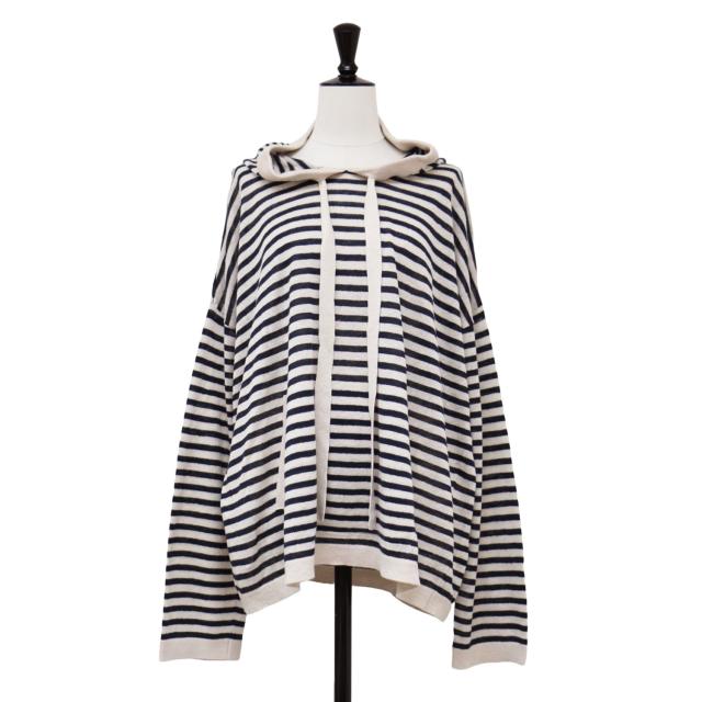 S Max Mara エス マックスマーラ ニット サイズ:FREE / ボーダー ニットパーカー / プルオーバー フード ワイド / トップス セーター 【レディース】【中古】【K4469】