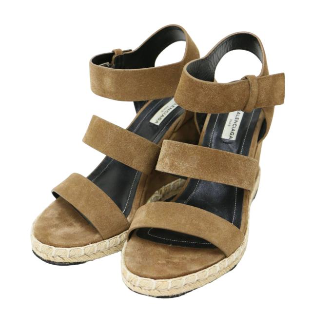 BALENCIAGA バレンシアガ サンダル ブラウン サイズ:38(25.0cm) / ヌバック ウエッジソール サンダル / ストラップ ベルト ジュート / スペイン製 / ブランド シューズ 靴【レディース】【中古】【K4470】