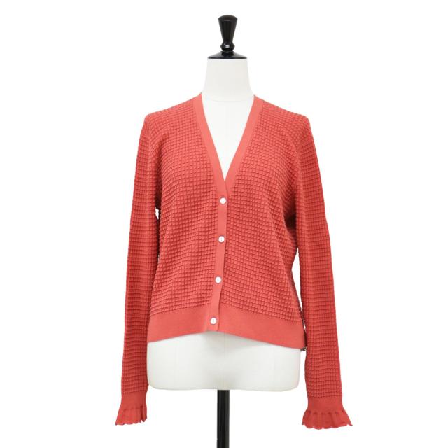 Theory セオリー カーディガン オレンジ サイズ:S(9号) / レース トリム Vネック カーディガン / BRISTOL COTTON LACE TRIM ニット ショート丈 長袖 模様編み コットン / トップス 羽織り【レディース】【K4470】