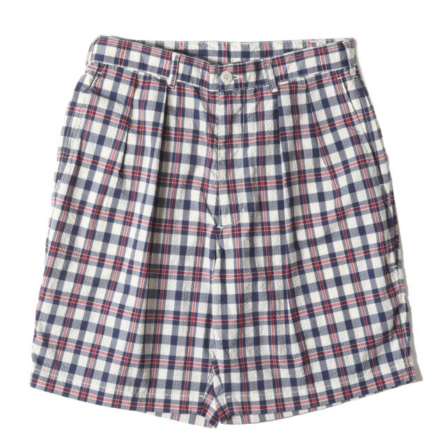 BEAMS ビームス パンツ サイズ:S / SSZ マドラスチェック ツータック シアサッカー イージー ショート パンツ (SUCKER 2P SHORTS 11-25-1985-139) / ホワイト ネイビー レッド / ボトムス ショーツ【メンズ】【K4471】