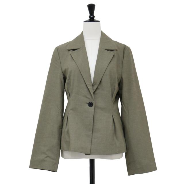 GANNI ガニー ジャケット カーキ サイズ:32(XXS) / ペプラム テーラード ジャケット / シングル タック ストレッチ / アウター ブレザー 上着 羽織り【レディース】【中古】【K4472】