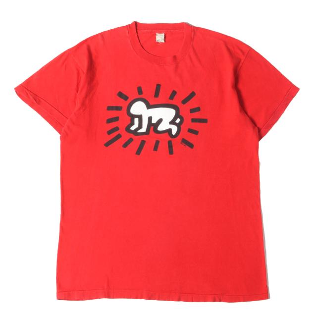 U.S.VINTAGE Tシャツ サイズ:XL / 80s Keith Haring 両面プリント クルーネック Tシャツ (SCREEN STARSボディ / USA製) / レッド / トップス カットソー 半袖 / 80年代 ヴィンテージ 古着【メンズ】【中古】【K4472】