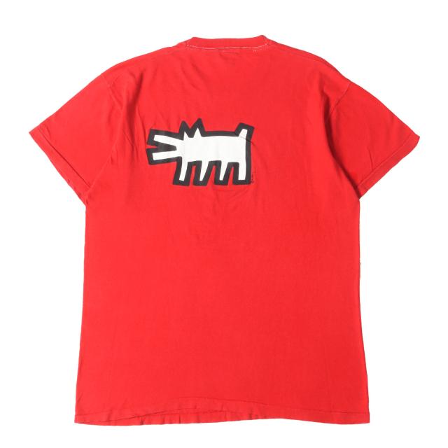 U.S.VINTAGE Tシャツ サイズ:XL / 80s Keith Haring 両面プリント クルーネック Tシャツ (SCREEN STARSボディ / USA製) / レッド / トップス カットソー 半袖 / 80年代 ヴィンテージ 古着【メンズ】【中古】【K4472】