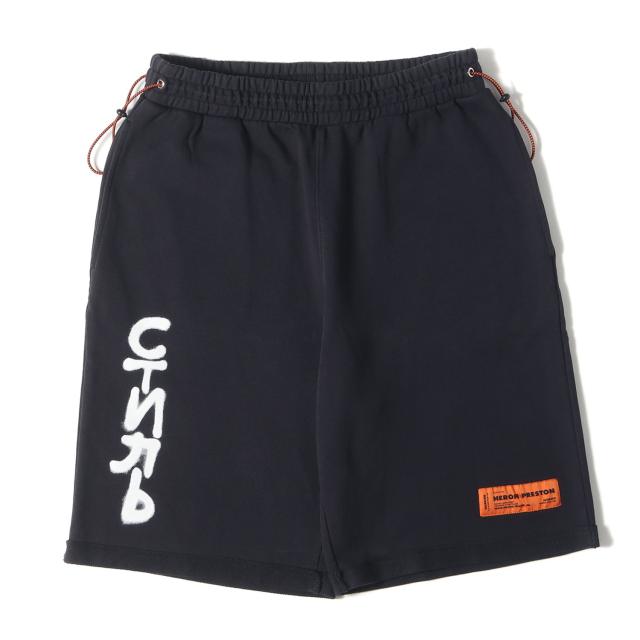 HERON PRESTON ヘロン プレストン パンツ サイズ:L / 20SS スプレーロゴ スウェット ショーツ / ブラック 黒 / ボトムス ショートパンツ【メンズ】【中古】【K4473】
