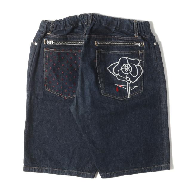 UNDERCOVER アンダーカバー パンツ サイズ:3 / 07SS purple期 バラ刺繍 イージー デニム ショート パンツ / インディゴ / ボトムス ショーツ【メンズ】【中古】【K4473】