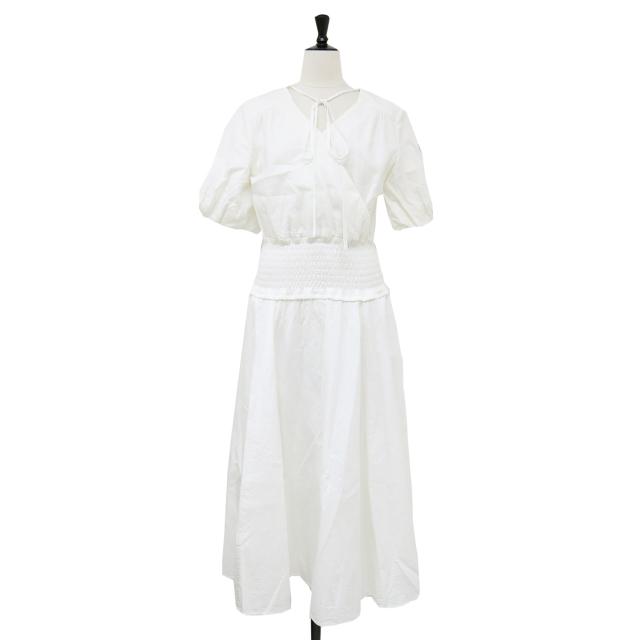 BORDERS at BALCONY ボーダーズアットバルコニー ワンピース  ホワイト 白 サイズ:36 S / リゾート ドレス / RESORT DRESS ロング Vネック 半袖 パフスリーブ フレア カシュクール ガーゼ コットン / 日本製【レディース】【中古】【K4476】