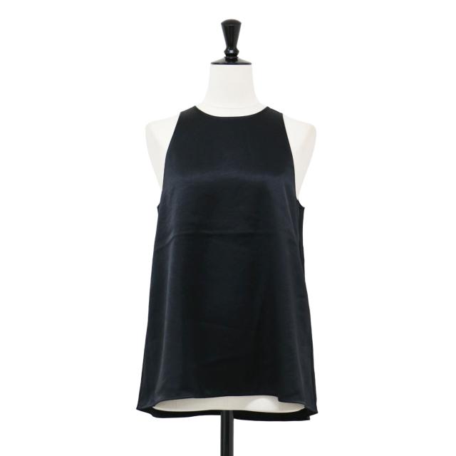 AP STUDIO エーピーストゥディオ ブラウス ブラック 黒 サイズ:FREE / ミニマル サテン ノースリーブ ブラウス / クルーネック アメリカンスリーブ / トップス / 日本製【レディース】【中古】【K4476】