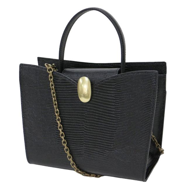 TOFF&LOADSTONE トフアンドロードストーン バッグ ブラック 黒 / 型押し レザー ハンドバッグ / NOIX ショルダー 2WAY ボックス型 チェーン / カバン 鞄【レディース】【中古】【K4476】