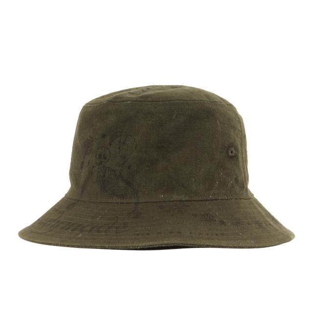 READYMADE レディメイド ハット サイズ:ONE SIZE / 23AW Dr. Woo ヴィンテージリメイク タトゥーアート バケットハット (BUCKETHAT TATOO) / カーキ / ブランド 帽子【メンズ】【中古】【美品】【K4477】
