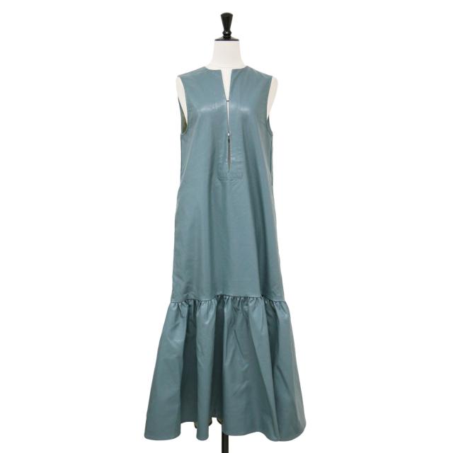 Firsthand ファーストハンド ワンピース ブルーグレー サイズ:FREE / 24秋冬 フェイクレザー 2WAY ギャザー ワンピース / ロング丈 ノースリーブ フレア / トップス ドレス【レディース】【中古】【美品】【K4478】