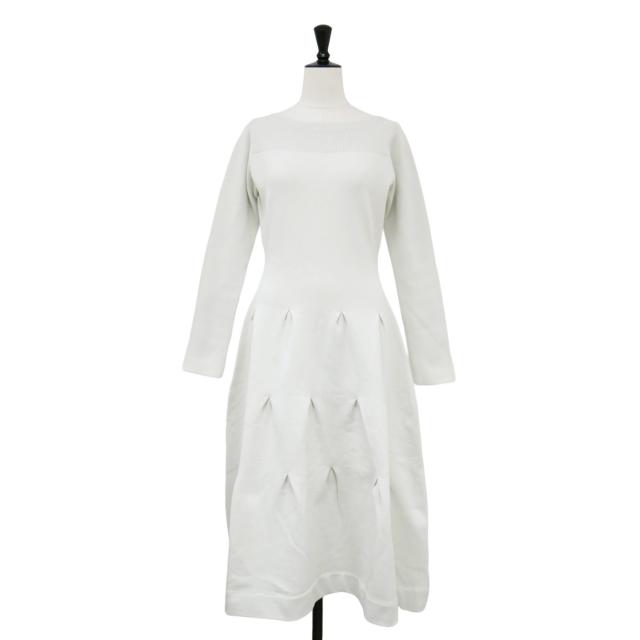 CELFORD セルフォード ワンピース アイボリー サイズ:36(S) / 24春夏 タック ティアード ニット ワンピース / ミディ丈 クルーネック 長袖 フレア / トップス ドレス【レディース】【中古】【K4481】