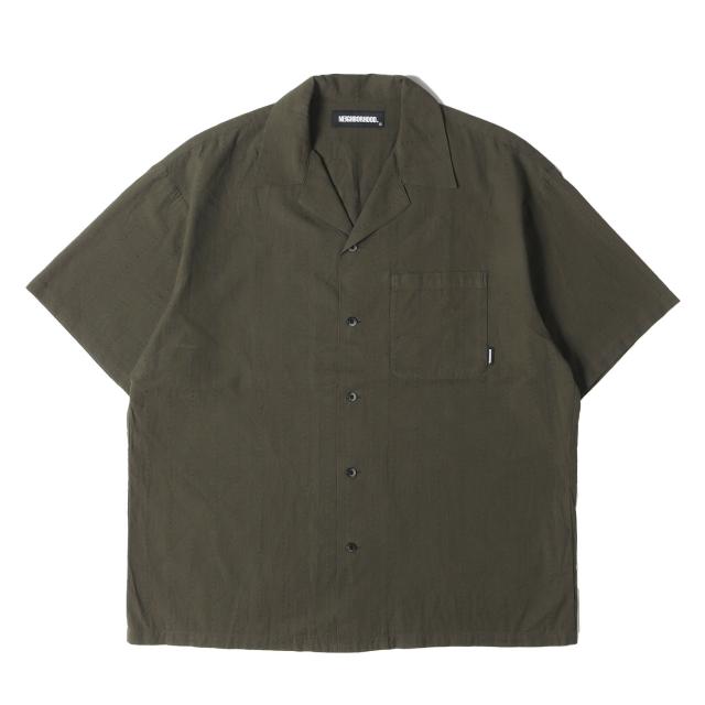 NEIGHBORHOOD ネイバーフッド シャツ サイズ:L / 22SS ドビー ストライプ オープンカラーシャツ ワーク 半袖シャツ (DOBBY / C-SHIRT . SS) / オリーブドラブ / トップス カジュアルシャツ【メンズ】【中古】【K4484】