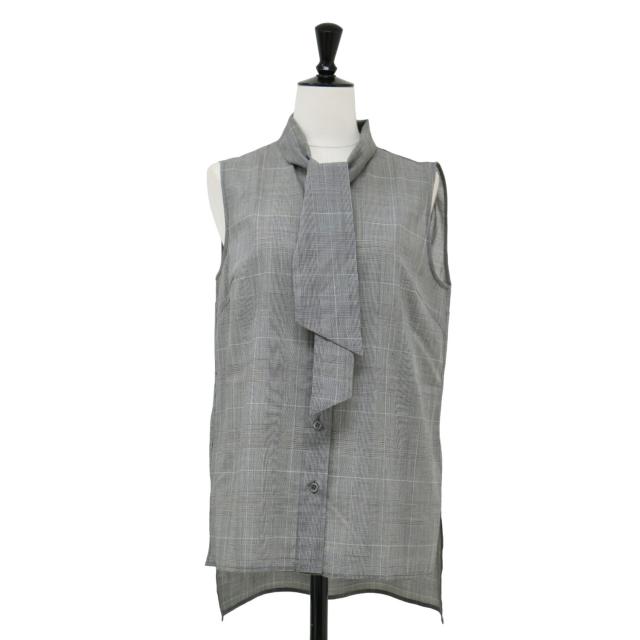 ESTNATION エストネーション ブラウス  グレー系 サイズ:36 S / グレンチェック ボウタイ ノースリーブ ブラウス / シアー センタープリーツ / トップス / 日本製【レディース】【中古】【K4484】