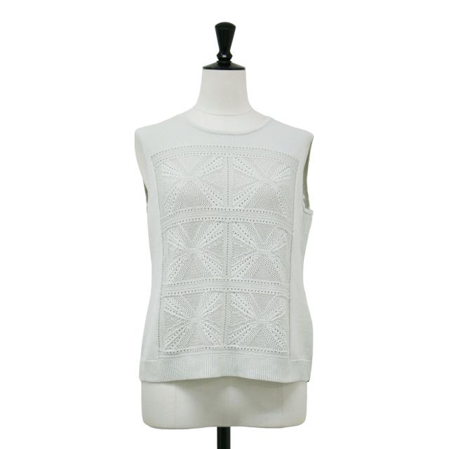 theory luxe セオリーリュクス ニット ライトグレー サイズ:38(M) / 24春夏 クロシェ編み ノースリーブ ニット / Ice Cotton Lita プルオーバー クルーネック スリーブレス パッチワーク風 ドライタッチ ウォッシャブル / トップス セーター【レディース】【中古】【K4485】