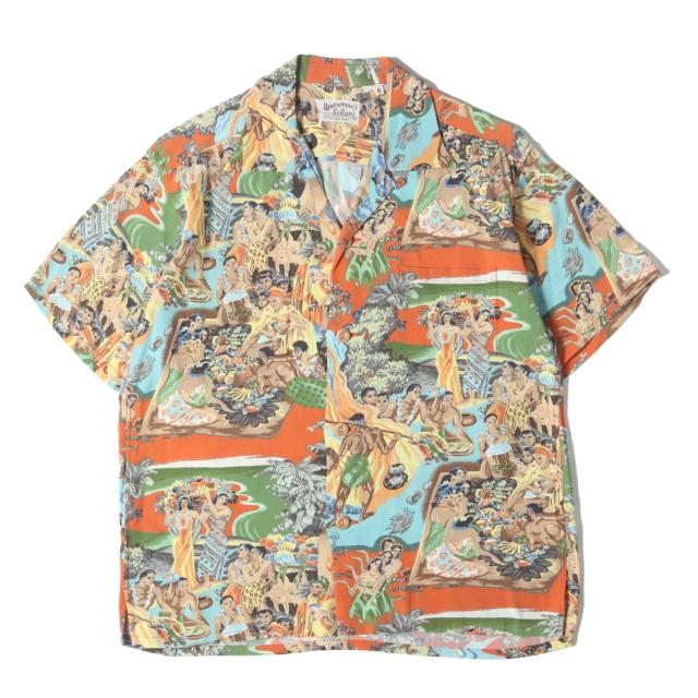 SUN SURF サンサーフ シャツ サイズ:S / 14SS マトソンメニュー柄 レーヨン アロハシャツ (WATUMULLS実名復刻 / SPECIAL EDITION) / オレンジ / トップス ハワイアン カジュアル【メンズ】【中古】【美品】【K4486】
