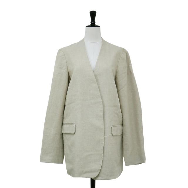 FRAMe WORK フレームワーク ジャケット ベージュ サイズ:38 M / 綿麻キャンバス ノーカラー ジャケット / ボタンレス コットン リネン / アウター 上着 羽織り / 日本製【レディース】【中古】【K4487】