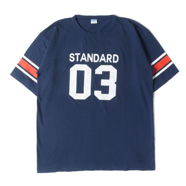 STANDARD CALIFORNIA スタンダードカリフォルニア Tシャツ サイズ:L / Champion バータグ グラフィック ロゴ フットボール Tシャツ (C8-P316) / ネイビー 紺 / トップス カットソー 半袖【メンズ】【中古】【美品】【K4488】