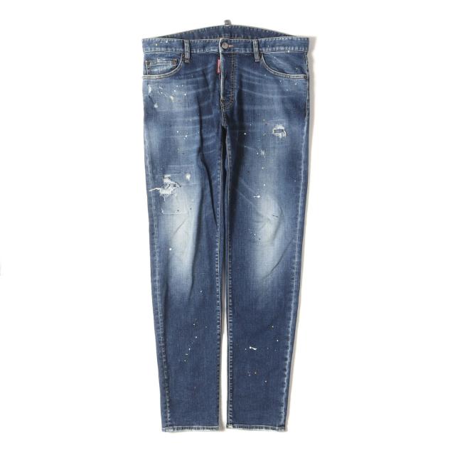 DSQUARED2 ディースクエアード パンツ サイズ:50 / 23SS ペイント加工 スリム ストレート デニム パンツ (Regular Jean S74LB1517 D30005) / ボタンフライ / インディゴ / ボトムス ジーンズ ジーパン【メンズ】【中古】【美品】【K4492】