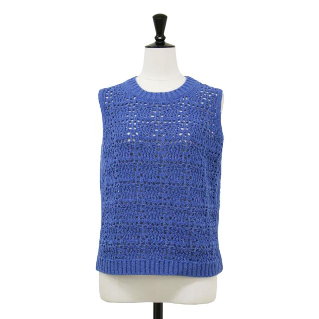 theory luxe セオリーリュクス ニット ブルー サイズ:38(M) / 25春夏 クロッシェ編み ノースリーブ ニット / Eyelet Stitch Emma Sweater プルオーバー ショート丈 クルーネック 透かし編み アイレット / トップス セーター【レディース】【中古】【K4492】