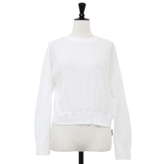 Theory セオリー ニット ホワイト 白 サイズ:S(9号) / シアー クロップド プルオーバー ニット / Airy Cotton Cropped CN PO J ショート丈 クルーネック 長袖 コットン / トップス セーター【レディース】【中古】【K4492】