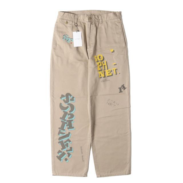 SOPHNET ソフネット パンツ サイズ:M / 25SS SIMON TAYLOR グラフィック チノパンツ (LOGO CHINO PANTS) / ベージュ / ボトムス ズボン / コラボ【メンズ】【K4495】