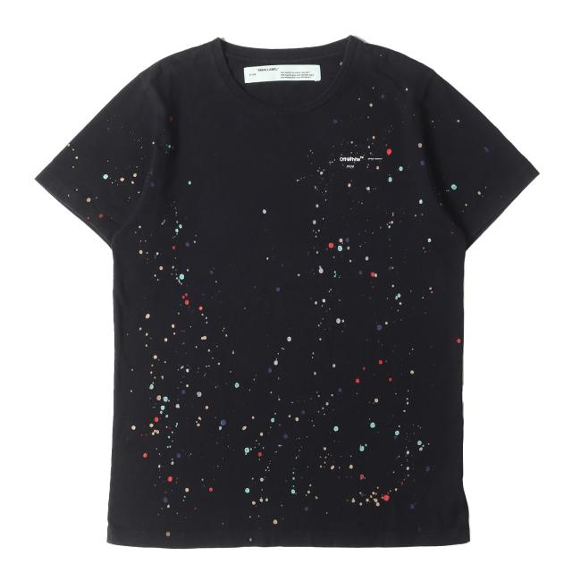 OFF-WHITE オフホワイト Tシャツ サイズ:M / スプラッシュ プリント クルーネック Tシャツ / ブラック 黒 / トップス カットソー 半袖【メンズ】【中古】【K4498】