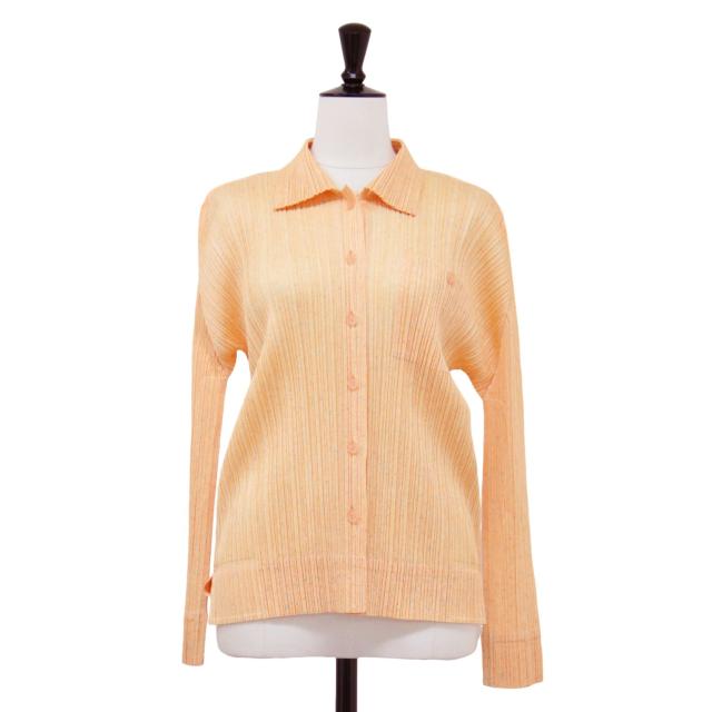 PLEATS PLEASE プリーツプリーズ シャツ オレンジ サイズ:3(L) / プリーツ シャツ / ブラウス カーディガン 長袖 ドット ウォッシャブル / 日本製 / トップス 羽織り【レディース】【中古】【K4497】