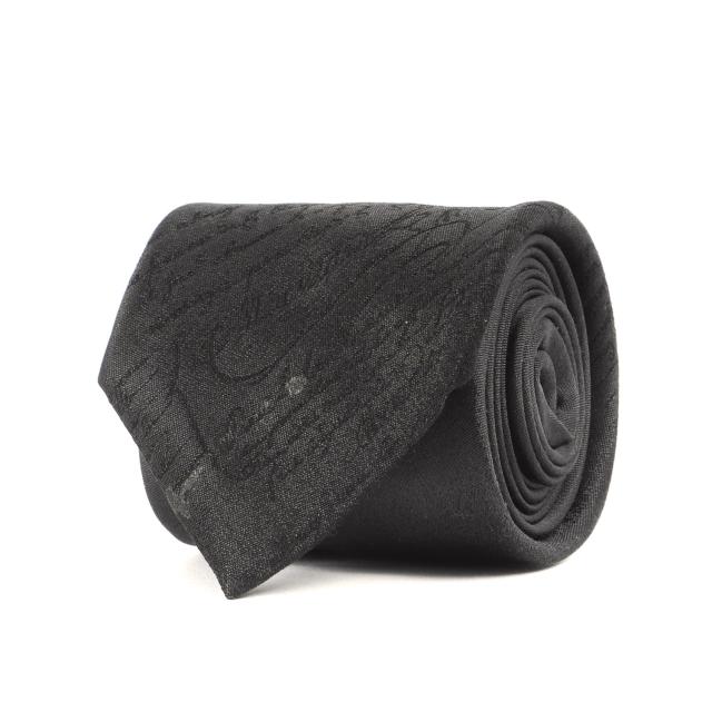 Berluti ベルルッティ スクリット カリグラフィー シルク ネクタイ ホールマーク クラヴァット / ブラック 黒 / ファッション 小物 / イタリア製【メンズ】【中古】【K4459】