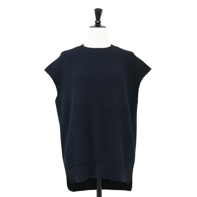 DRAWER ドゥロワー ベスト ネイビー 紺 サイズ:FREE / 7G 畔編み クルーネック ニット ベスト / ノースリーブ ワイド オフショルダー スリット / トップス セーター【レディース】【中古】【K4499】