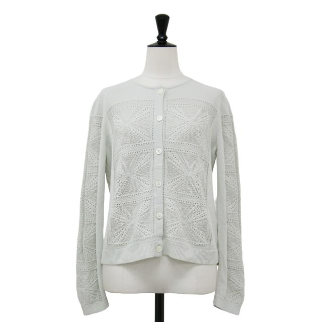 theory luxe セオリーリュクス カーディガン ライトグレー サイズ:38(M) / 24春夏 クロッシェ編み クルーネック カーディガン / Ice Cotton Sophia / ニット 長袖 透かし編み コットン / トップス 羽織り【レディース】【中古】【美品】【K4499】
