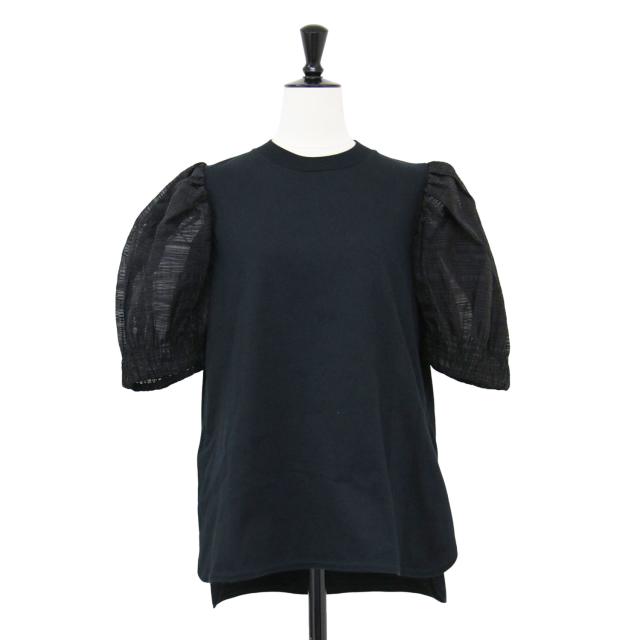 DRAWER ドゥロワー Tシャツ ブラック 黒 サイズ:FREE / 天竺 シアー パフスリーブ クルー プルオーバー Tシャツ / 半袖 ショートスリーブ ボリュ—ムスリーブ / トップス カットソー【レディース】【中古】【K4500】