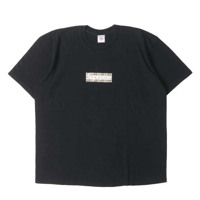 Supreme シュプリーム Tシャツ サイズ:XL / 22SS BURBERRY ノバチェック BOXロゴ クルーネック Tシャツ (Box Logo Tee) / ブラック 黒 / トップス カットソー 半袖 / コラボ【メンズ】【中古】【K4501】