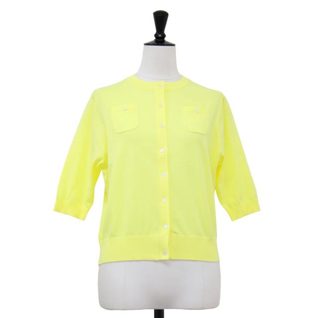 CABaN キャバン カーディガン イエロー サイズ:S(9号) / ファインポリエステル ハーフスリーブ ポケット カーディガン / ニット 5分袖 ストレッチ 定番 / トップス デイリー【レディース】【中古】【K4502】