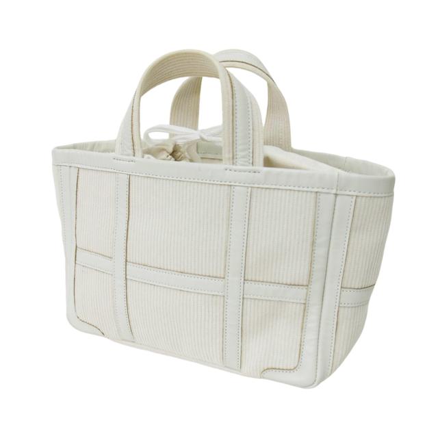 LUDLOW ラドロー バッグ ホワイト 白 / レザートリム コーデュロイ トートバッグ / ハンドバッグ / コットン 牛革 / ブランド カバン【レディース】【中古】【K4502】