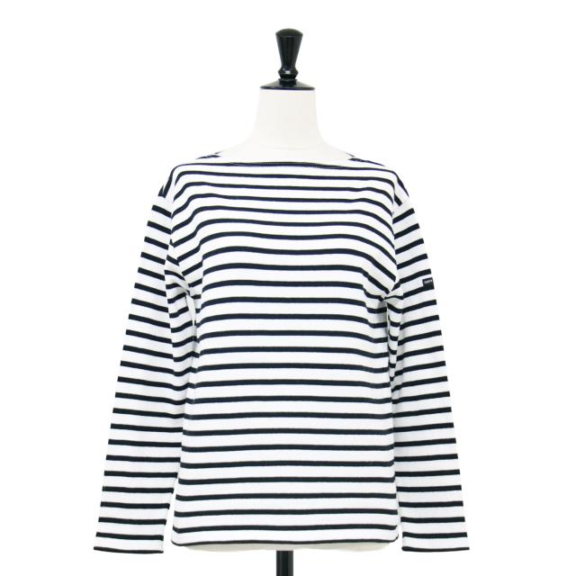 SAINT JAMES セントジェームス カットソー ホワイト ブラック 白黒 サイズ:T1(XS) / ウエッソン ボーダー バスクシャツ / カットソー Tシャツ ボートネック 長袖 コットン / トップス / フランス製【レディース】【中古】【K4502】