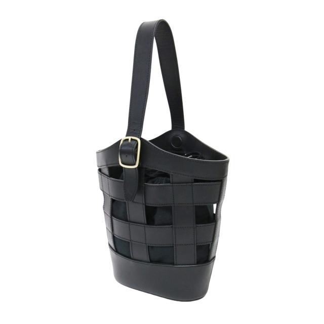 agnes b. アニエスベー バッグ ブラック 黒 / レザー ハンドバッグ / izabella ワンハンドル メッシュ 巾着付き 牛革 / 日本製 / ブランド カバン【レディース】【中古】【K4508】